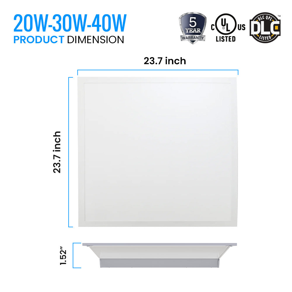 2 ft. x 2 ft. LED Flat Panel Light 20W/30W/40W Wattage Adjustable, 400 ...