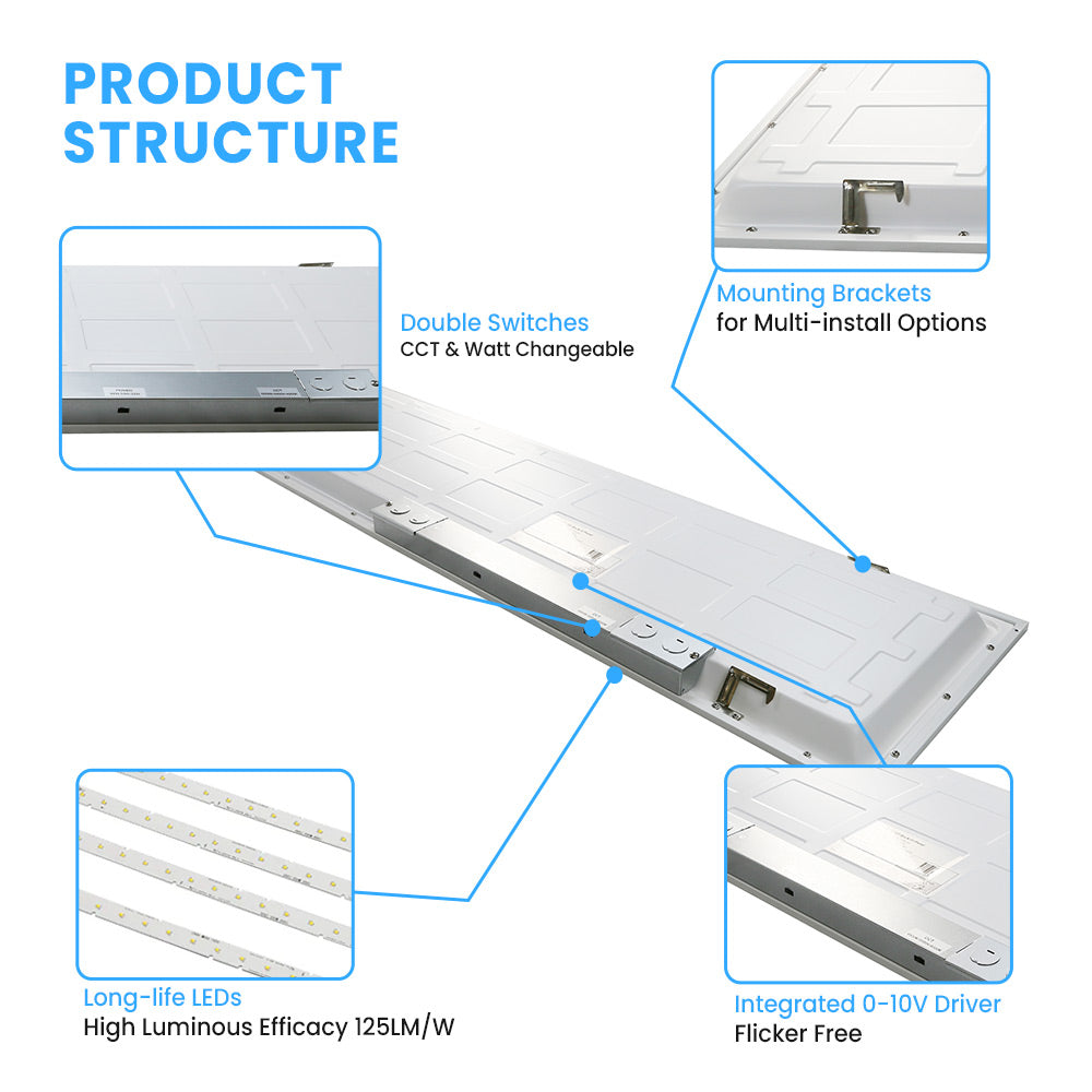 1 ft. x 4 ft. LED Flat Panel Light 20W/30W/40W Wattage Adjustable, 400 ...